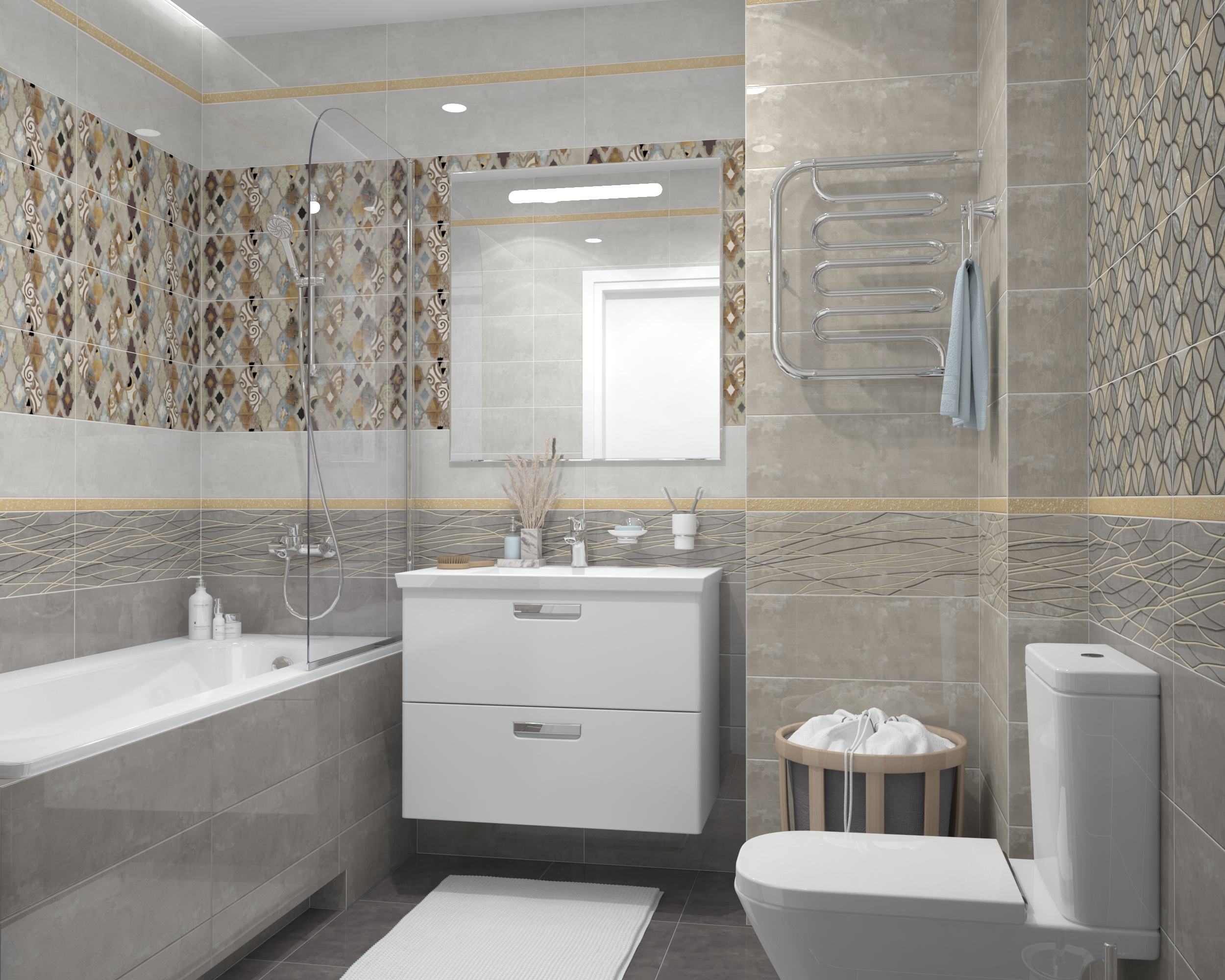 Дизайн-проект Грэйс 1 плитка готовые решения для ванной комнаты цена, фото, купить на сайте Laparet